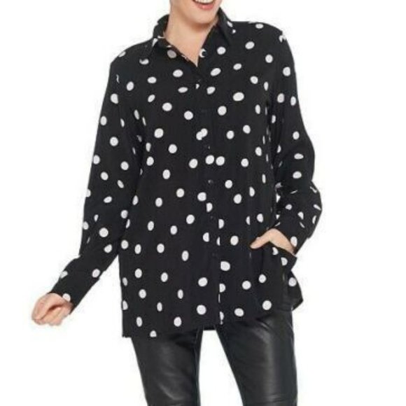 Susan Graver Tops New Susan Graver Black Stretch Polka Dot Long